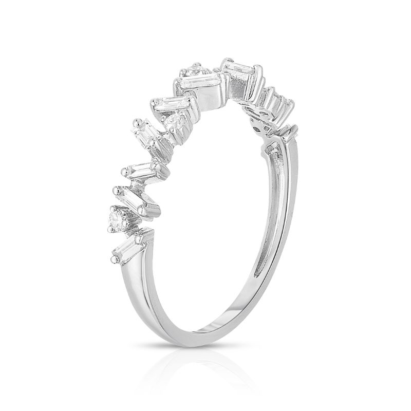 Baguette and Round Diamond Offset Ring - BAE-0259R-6.5-14KW