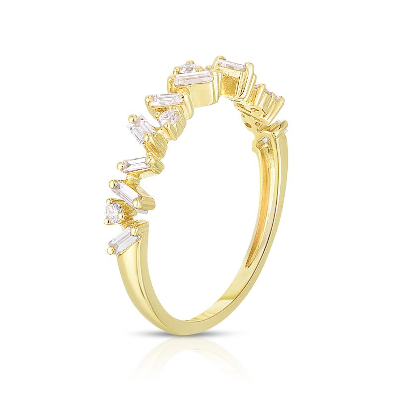 Baguette and Round Diamond Offset Ring - BAE-0259R-6.5-14KY
