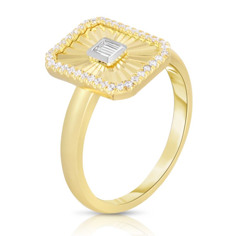Fluted Baguette and Pave Diamond Ring - BAE-0315R-6.5-14KY